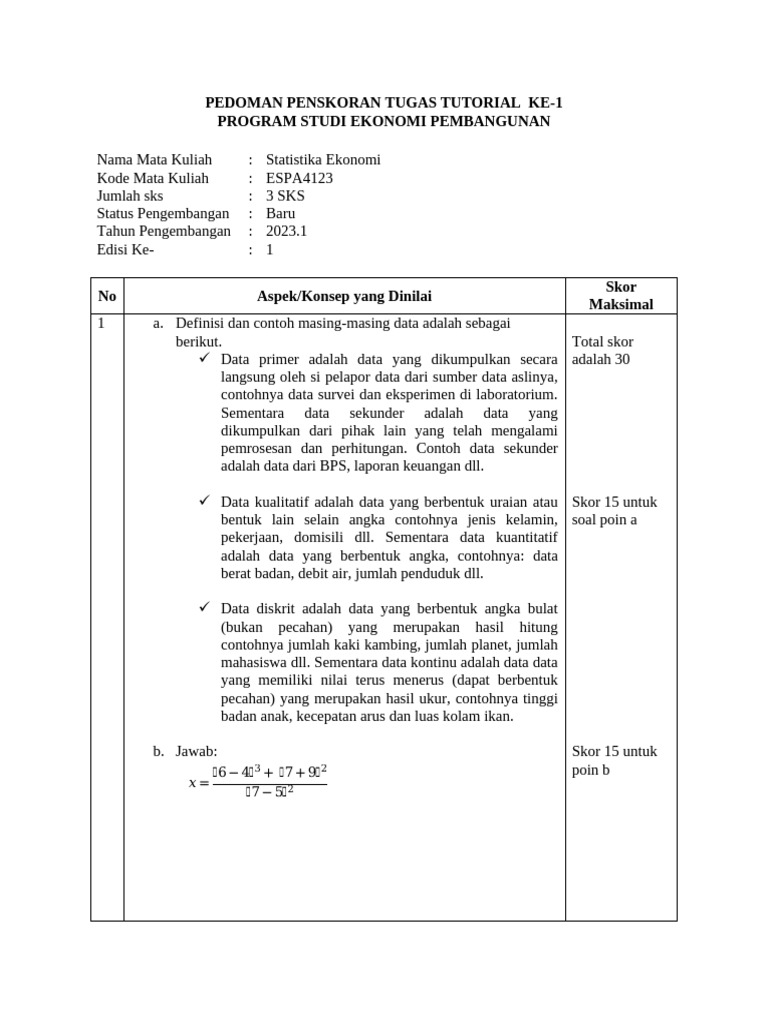 Pedoman Tugas Tutorial Espa4123 Ke 1 | PDF
