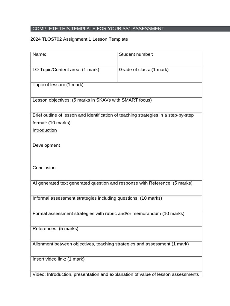 2024 TLOS702 SS1 Student Assignmnet Lesson Template-1 | PDF 2024 TLOS702 SS1 Student Assignmnet Lesson Template-1 | PDF