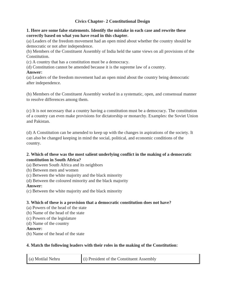 Classwork Civics Chapter 2 | PDF
