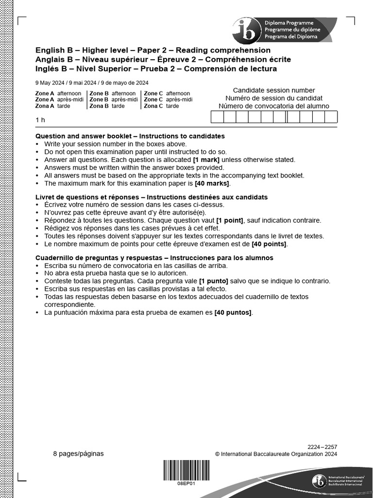 English B HL P2 Reading Comprehension | PDF