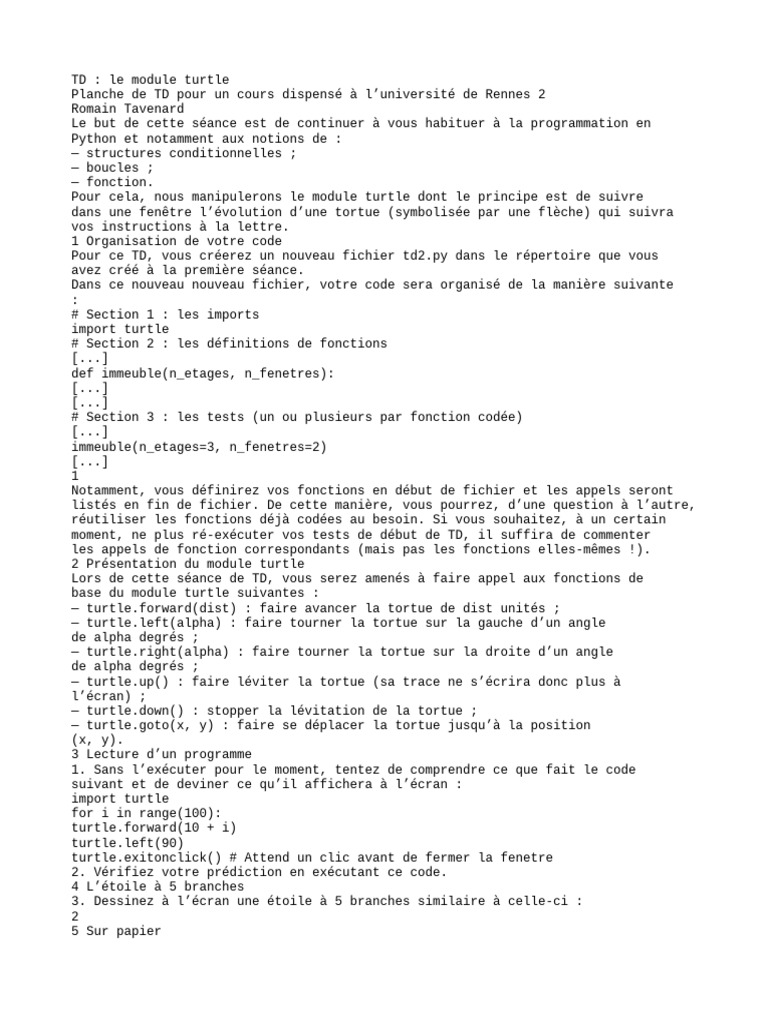 TD, Le Module Turtle | PDF