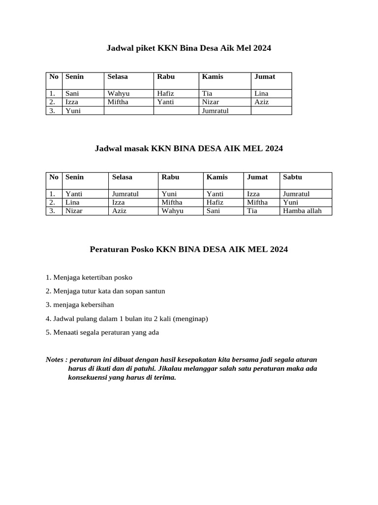 Jadwal Dan Tatib KKN Bina Desa 2024 | PDF