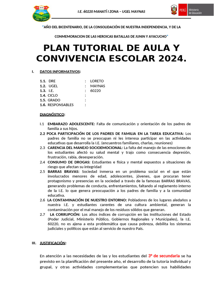 Plan Tutorial de Aula 2024 | PDF