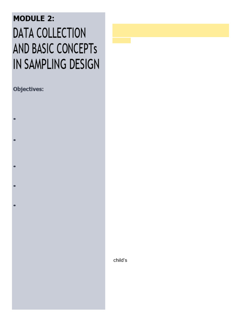 Module 2 Data Collection and Basic Concepts in Sampling Design | PDF