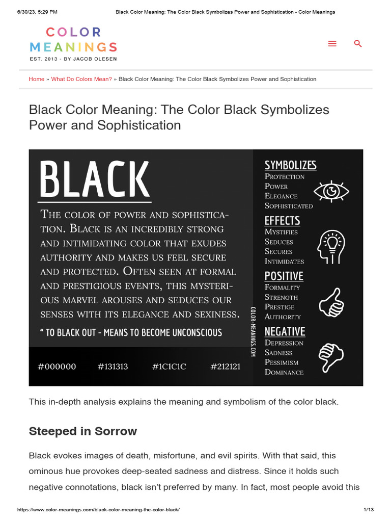 Black Color Meaning | PDF | Color | Religion & Spirituality