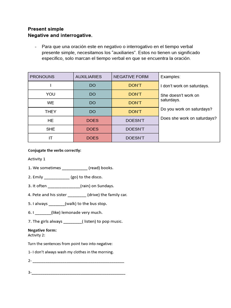 Present Simple Neg and Interroga | PDF