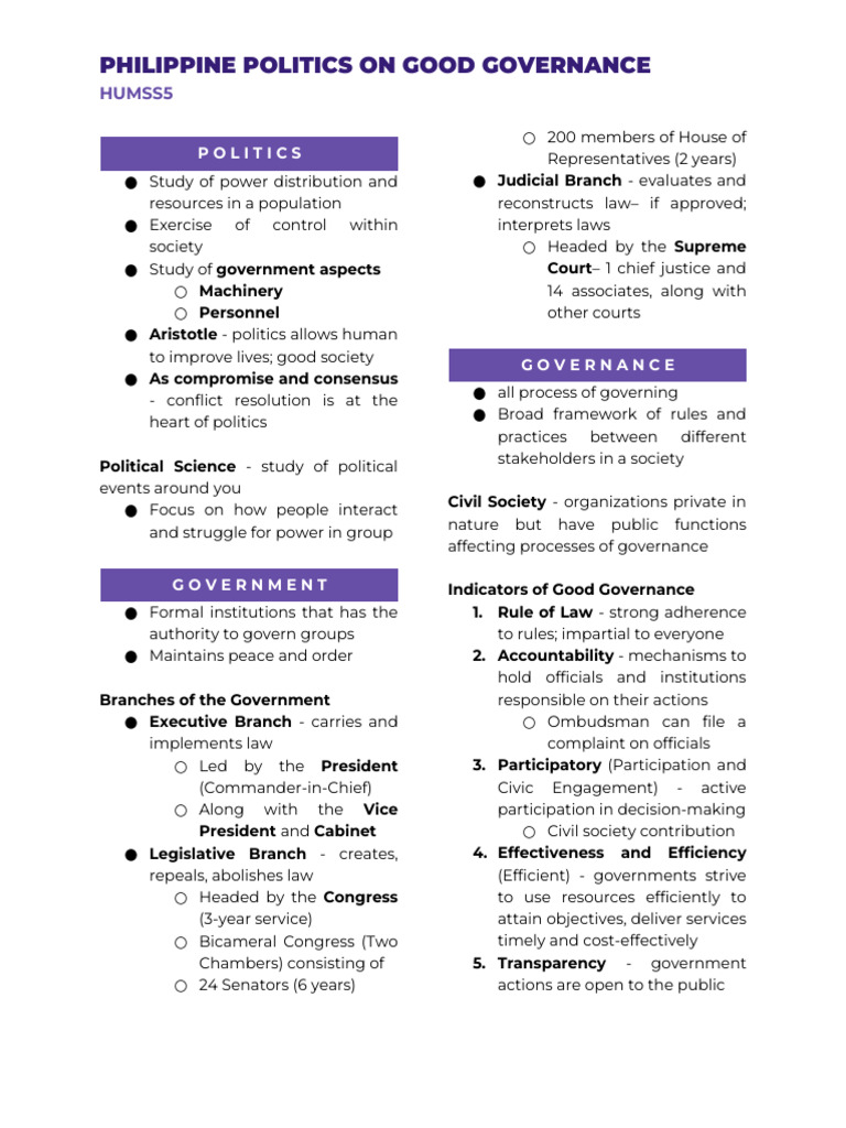 Philippine Politics and Good Governance | PDF | Power (Social And ...