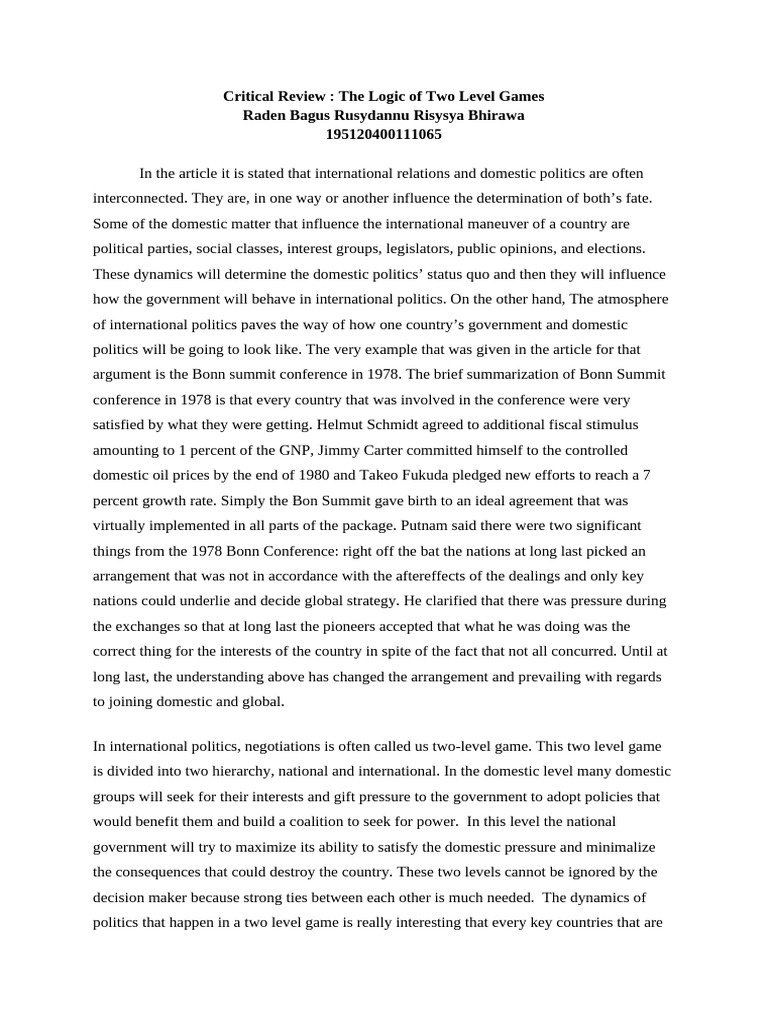 The Extende Version of Two-Level Games by Dannu | PDF