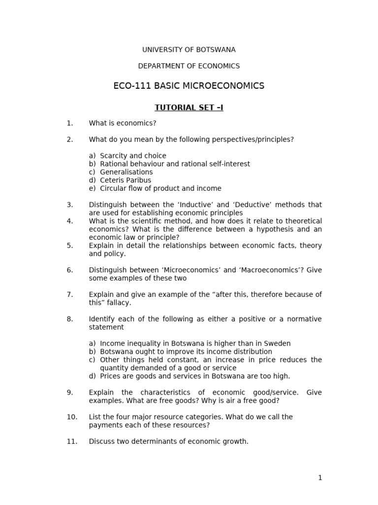 ECO 111 - Tutorial Set - 1 2 | PDF