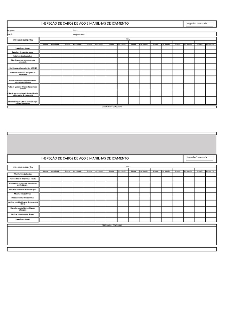 Anexo 5 - Check List de inspeção cabos de aço e manilhas | PDF
