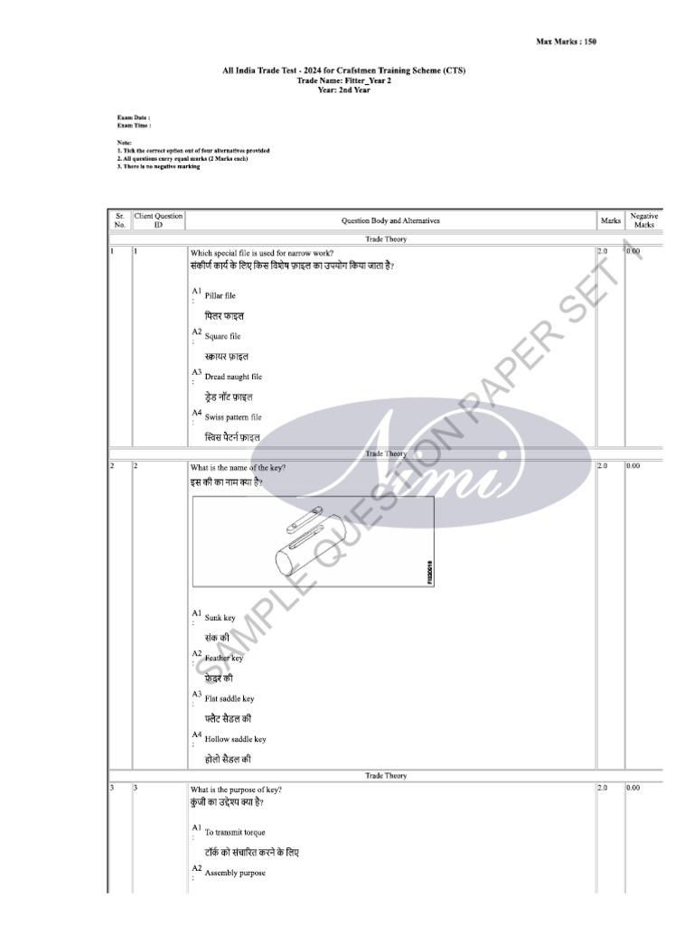 Fitter - 2nd Year (Eng) - Set 1 | PDF