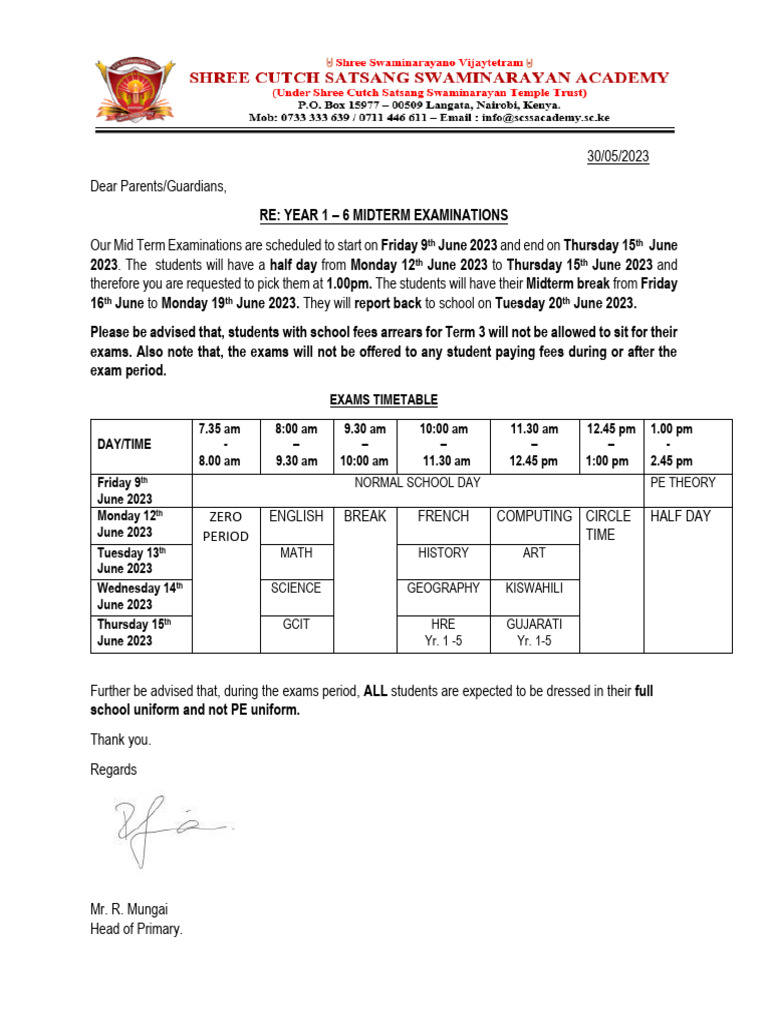 Mid Term 3 Exams Timetable 23 PDF | PDF