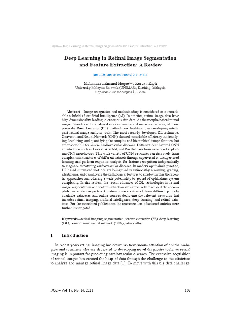 Deep Learning in Retinal Image Segmentation and Feature Extraction: A Review | PDF | Deep ...