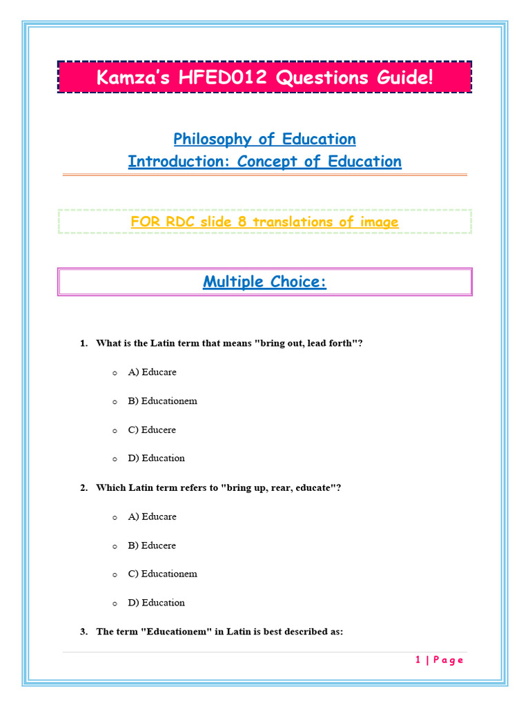 Kamza's Education Philosophy Quiz Guide | PDF | Knowledge | Truth