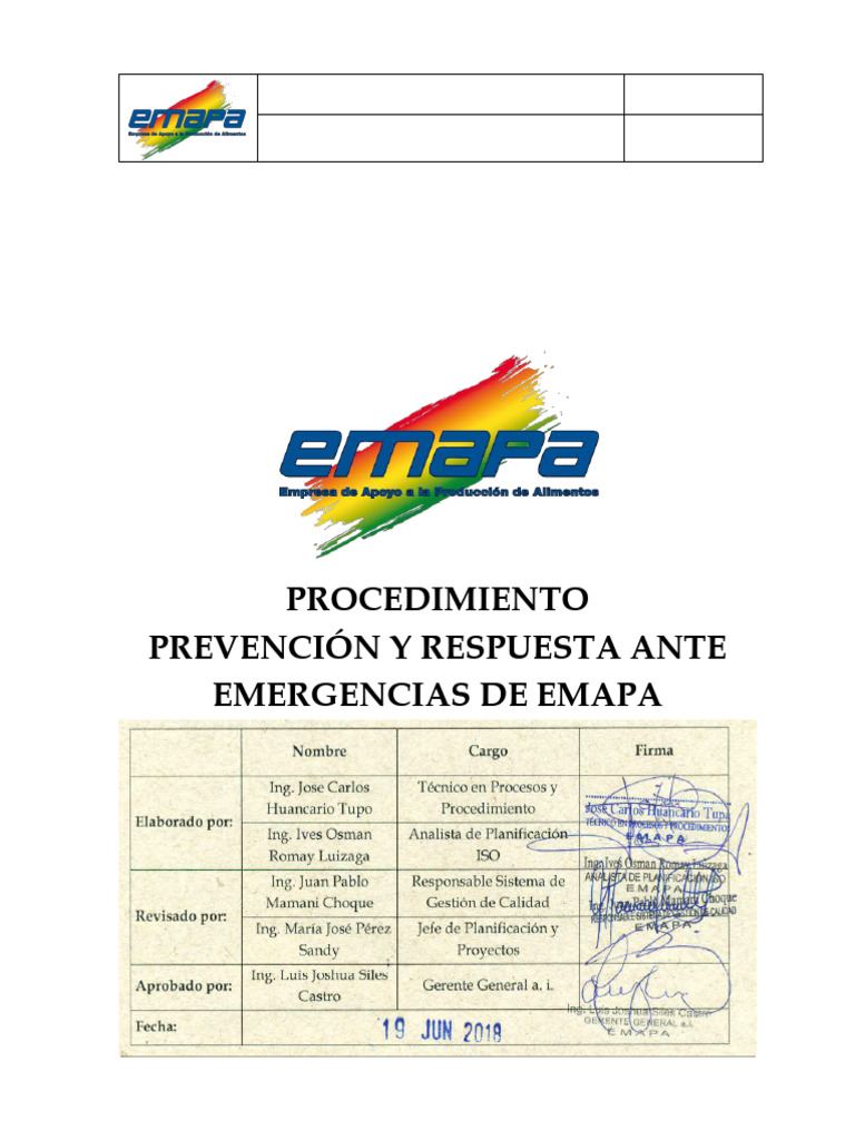 Procedimiento Respuesta Ante Emergencias en Sucursales y Almacenes de Emapa V3 | PDF