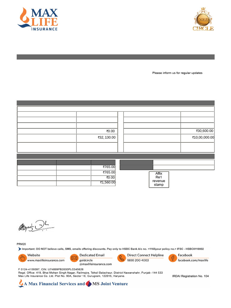 Life Insurance Premium Receipt - Kesav | PDF