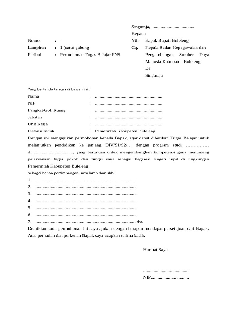 Formulir Kelengkapan Tugas Belajar | PDF