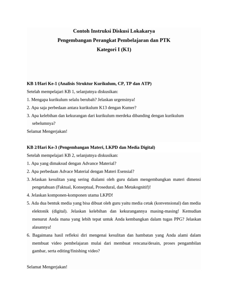 K1 Instruksi Diskusi Lokakarya 2024 | PDF
