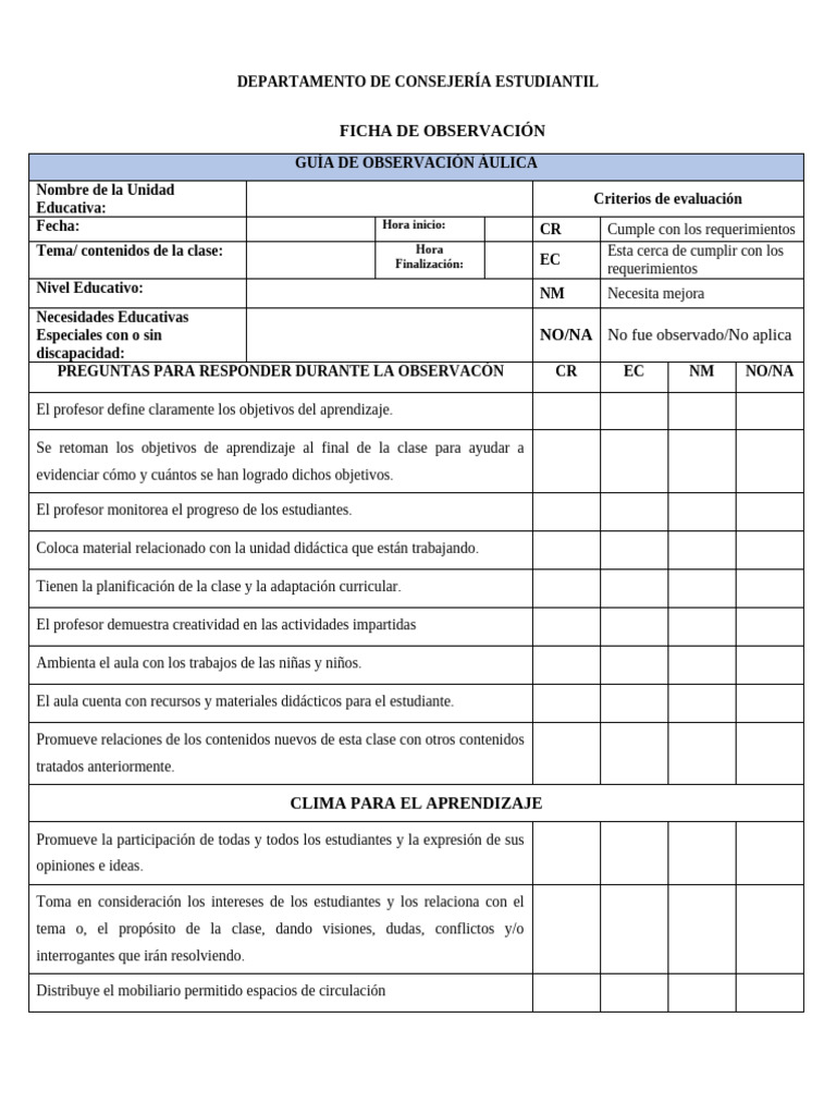 Guía de Observación Áulica Educativa | PDF | Maestros | Aprendizaje