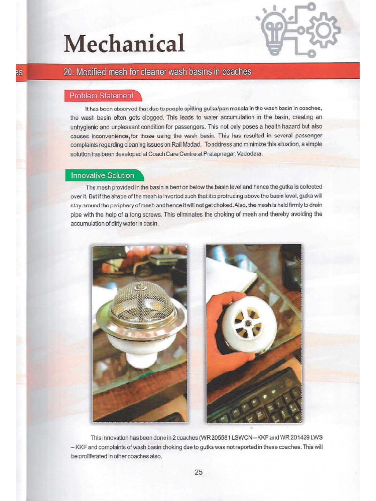 Modified Mash For Cleaner Wash Basins in Coaches | PDF