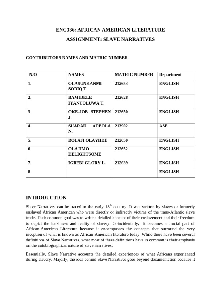 Introduction To Slave Narrative | PDF