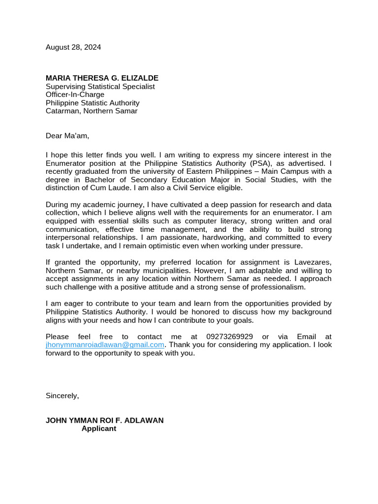 YMMAN Application Letter | PDF