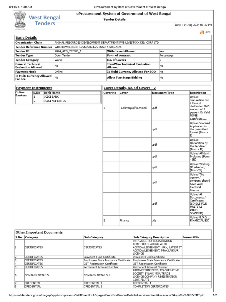 Eprocurement System of Government of West Bengal.1 | PDF