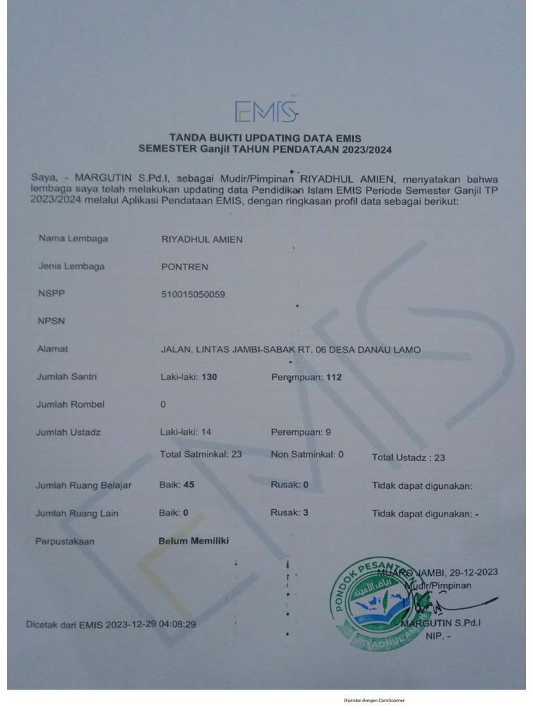 Bap Emis PP Ra 2023.2024 Sem 1 | PDF