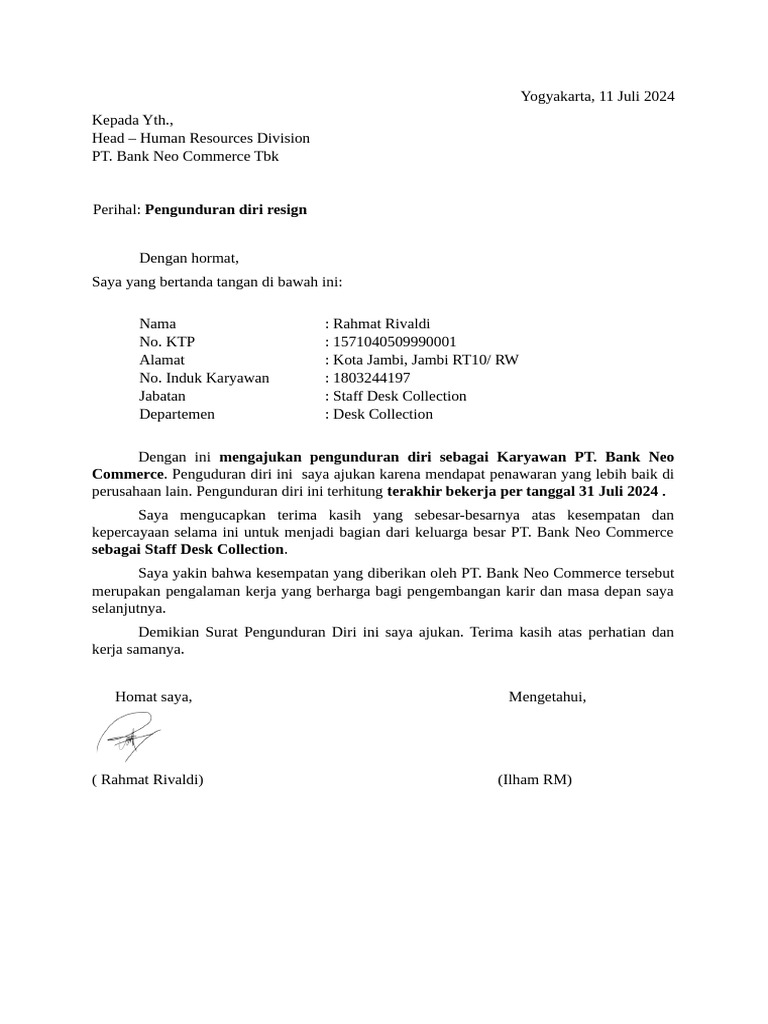 Contoh Surat Resign | PDF