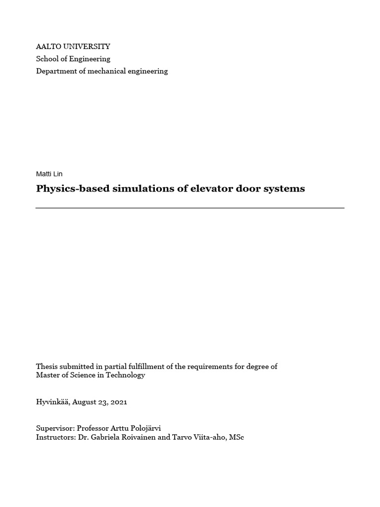 Physics-based simulations of elevator door systems | PDF