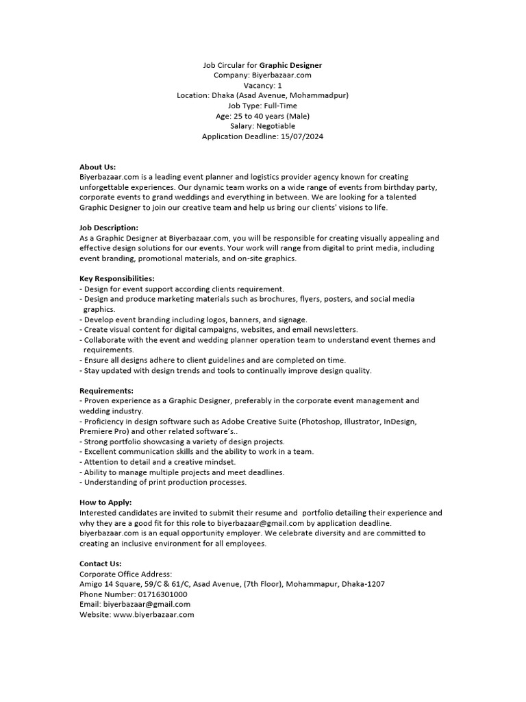 Job Circular For Graphic Designer | PDF