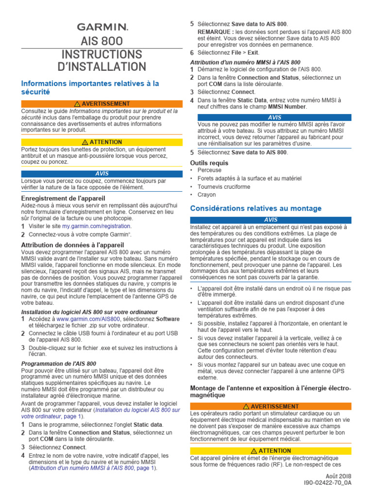AIS 800 Install Instructions FR | PDF