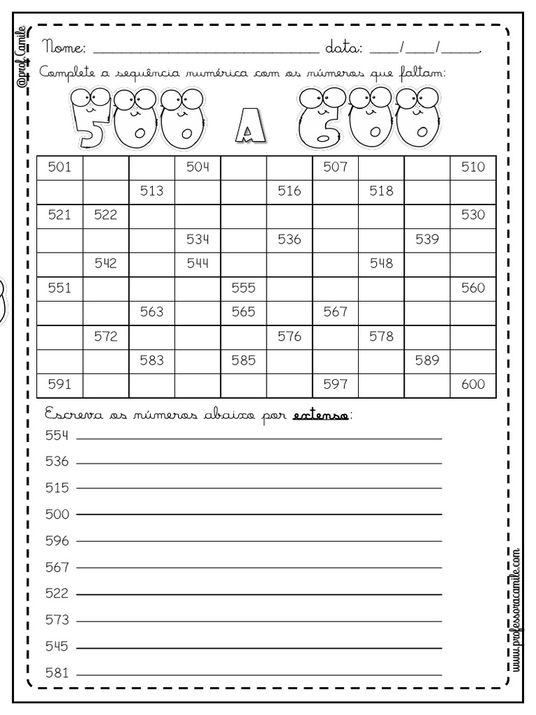 Sequência Numérica - 500 A 1000 | PDF