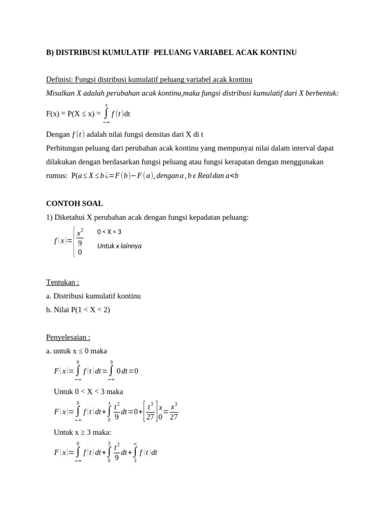 Distribusi Kumulatif Peluang Variabel Acak Kontinu | PDF
