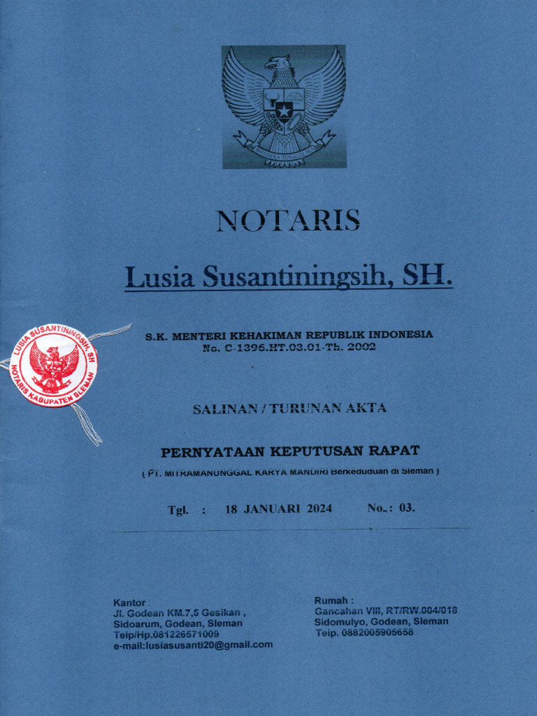 2024 - Akta Perubahan Pt. MKM Januari 2024 | PDF