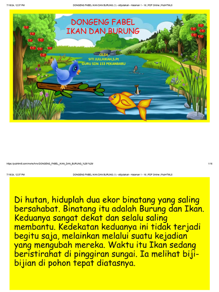 DONGENG FABEL IKAN DAN BURUNG (1) - sitijullaikah - Halaman 1 - 16 _ PDF Online _ PubHTML5 | PDF