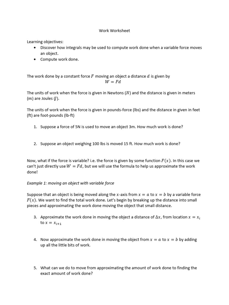 Work Worksheet | PDF