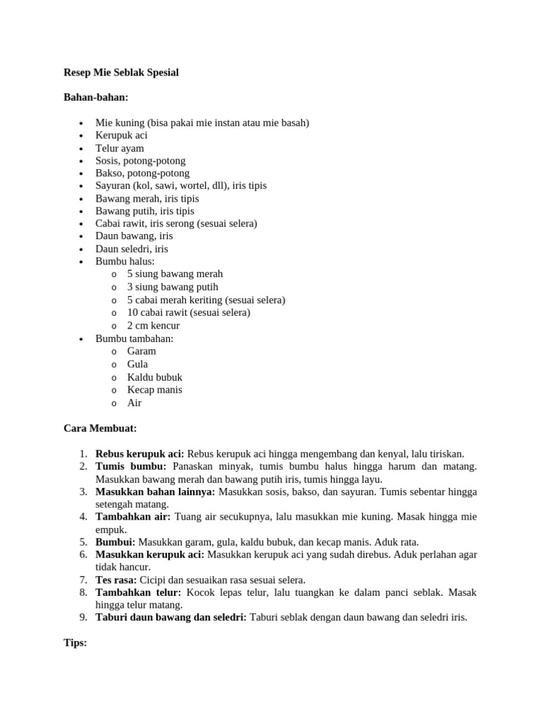 Resep Mie Seblak Spesial | PDF