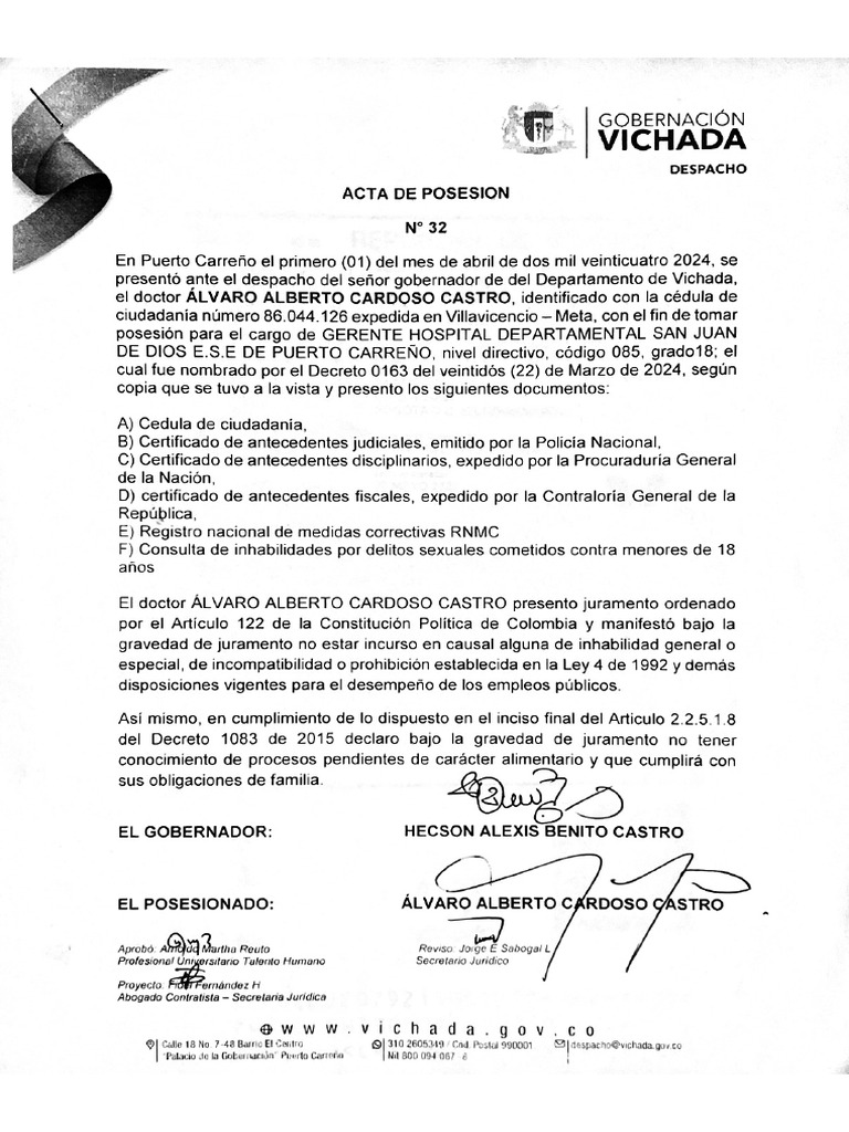 Acta de Posesión Gerente ESE | PDF