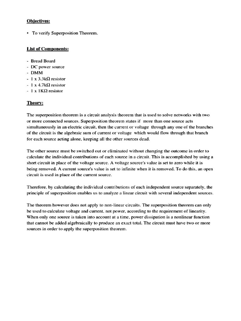 Verification Of Superposition Theorem Pdf Electrical Network