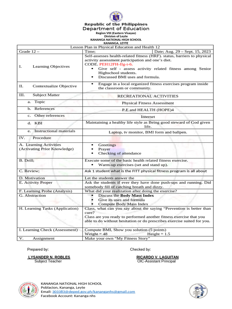 Bmi Lesson Plan | PDF