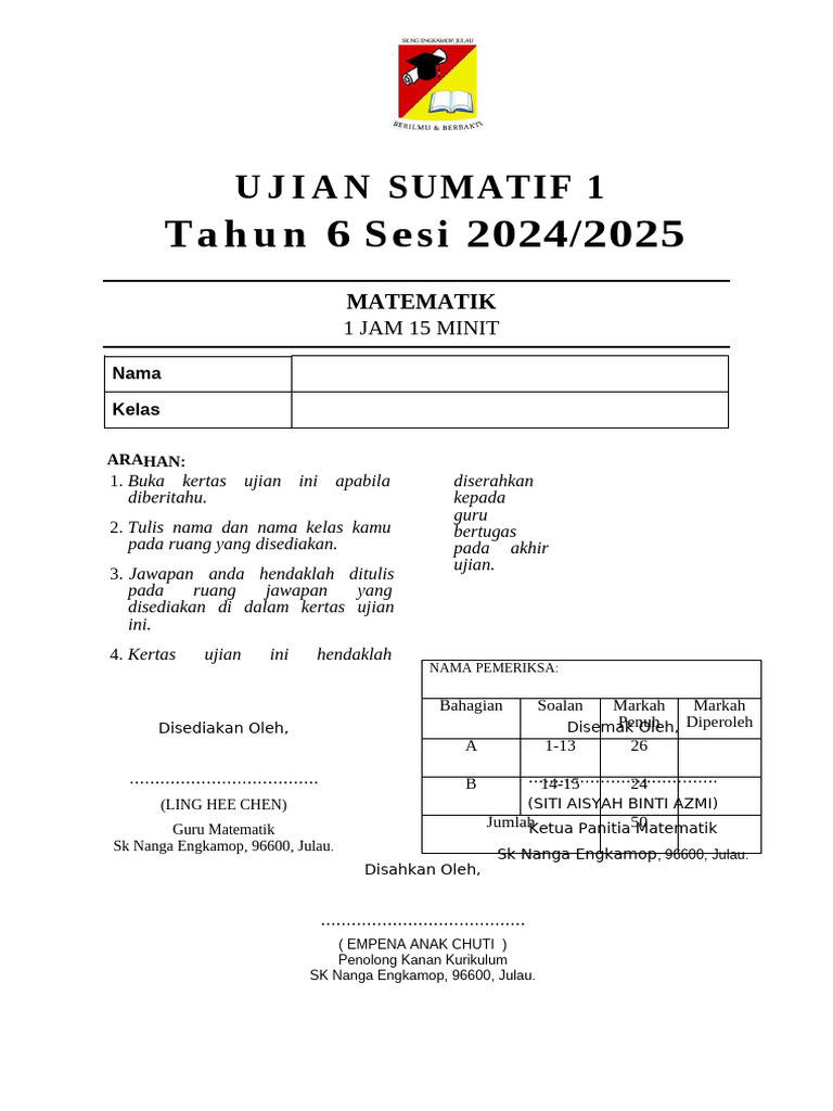 Cover Ujian MT T6 | PDF