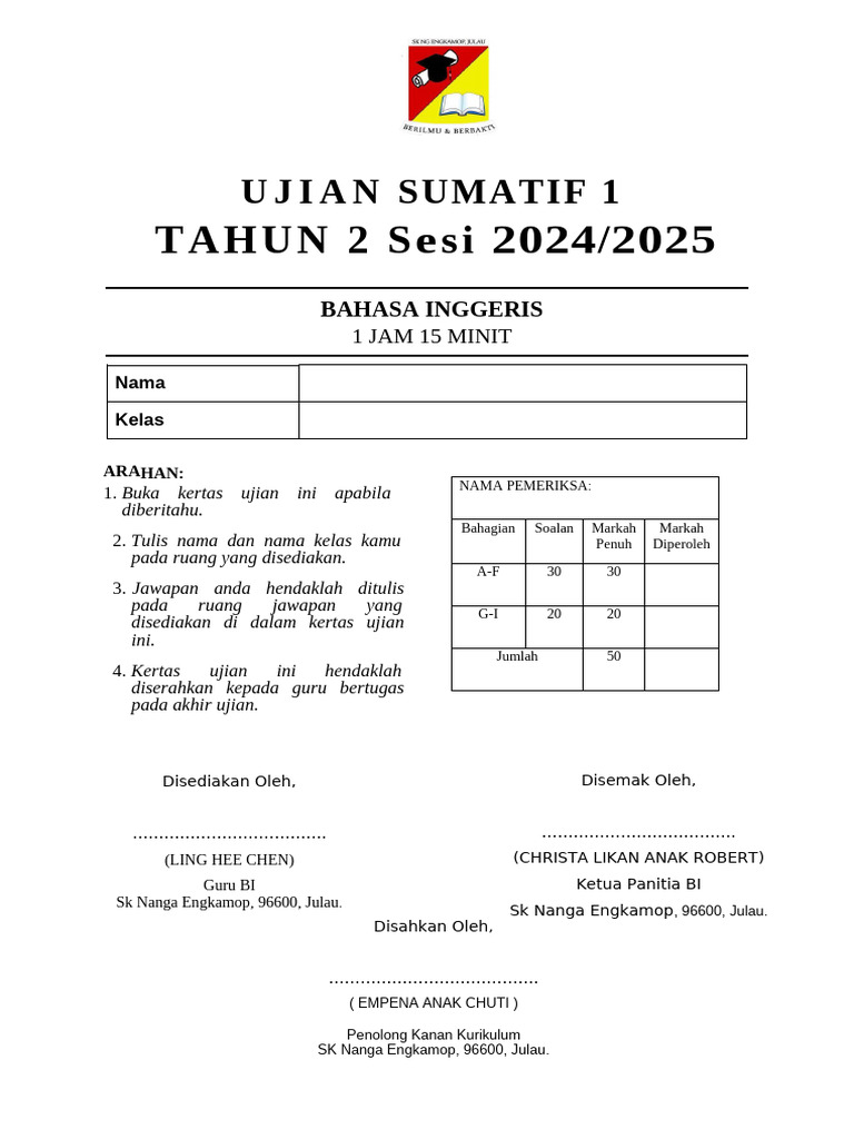 Cover Ujian Bi Y2 | PDF