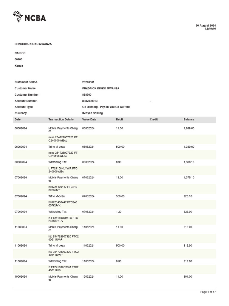 NCBA Statement Template | PDF