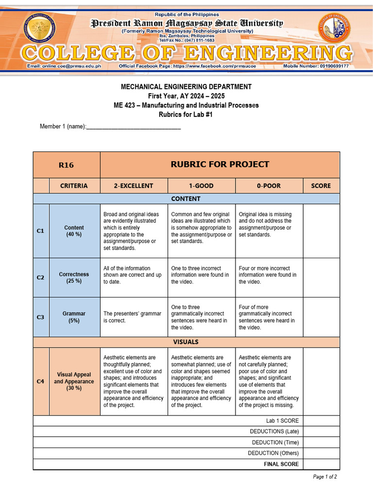 1.1.a - Lab #1 Rubrics | PDF