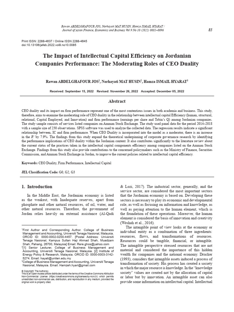 The Impact of Intellectual Capital Efficiency On Jordanian Companies Performance - The ...