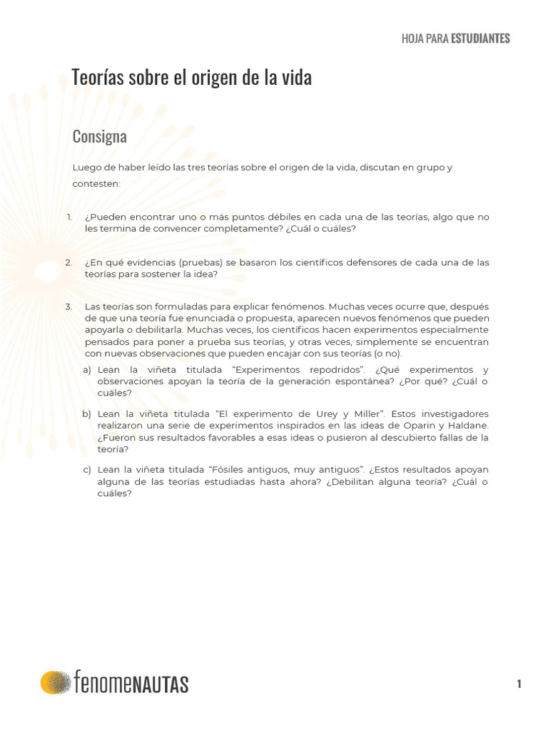 Teorías Sobre El Origen de La Vida | PDF | Fósil | Filosofía