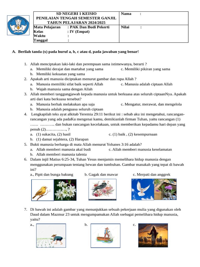 Soal Pts Kls 4 | PDF