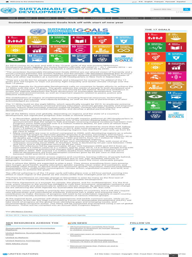 Sustainable Development Goals Launch in 2016 | PDF