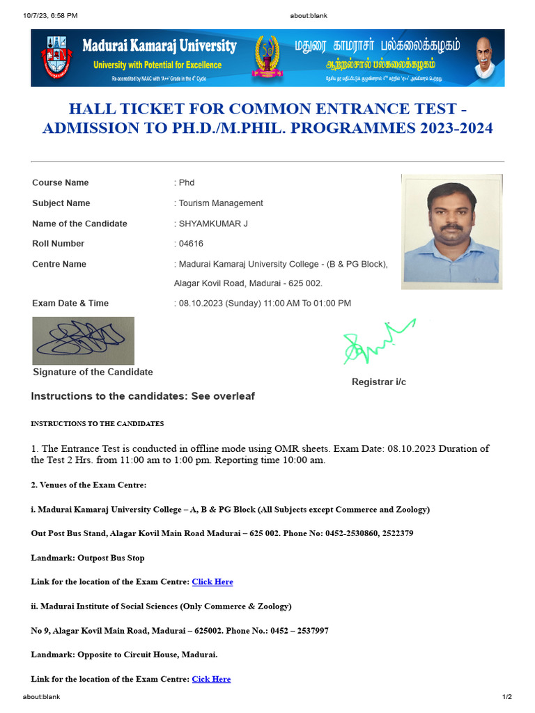 Hall Ticket | PDF